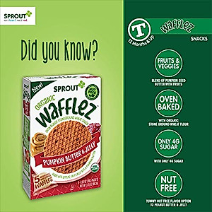 Sprout Organic Baby Food, Stage 4 Toddler Snacks, Pumpkin Butter & Jelly Wafflez, Single Serve Waffles, 0.63 Ounce (Pack of 5)