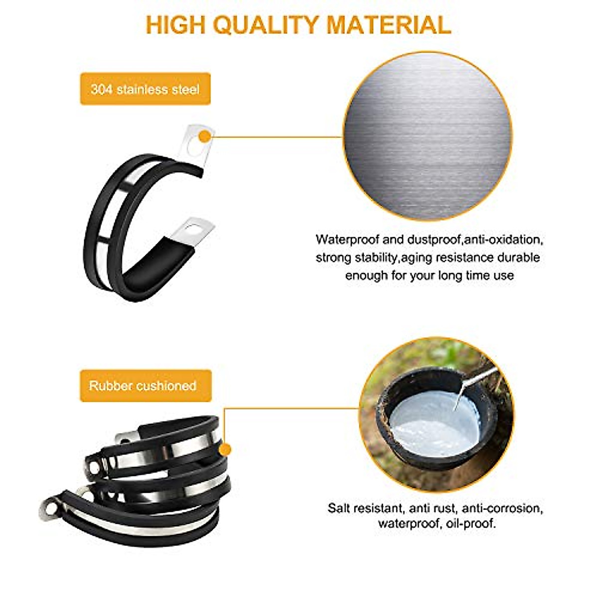 VIGRUE 53pcs Cable Clamps Assortment Kit, 304 Stainless Steel Rubber Cushion Pipe Clamps in 6 Sizes 1/2'' 1'' 1.25'' 1.5'' 1.75'' 2''