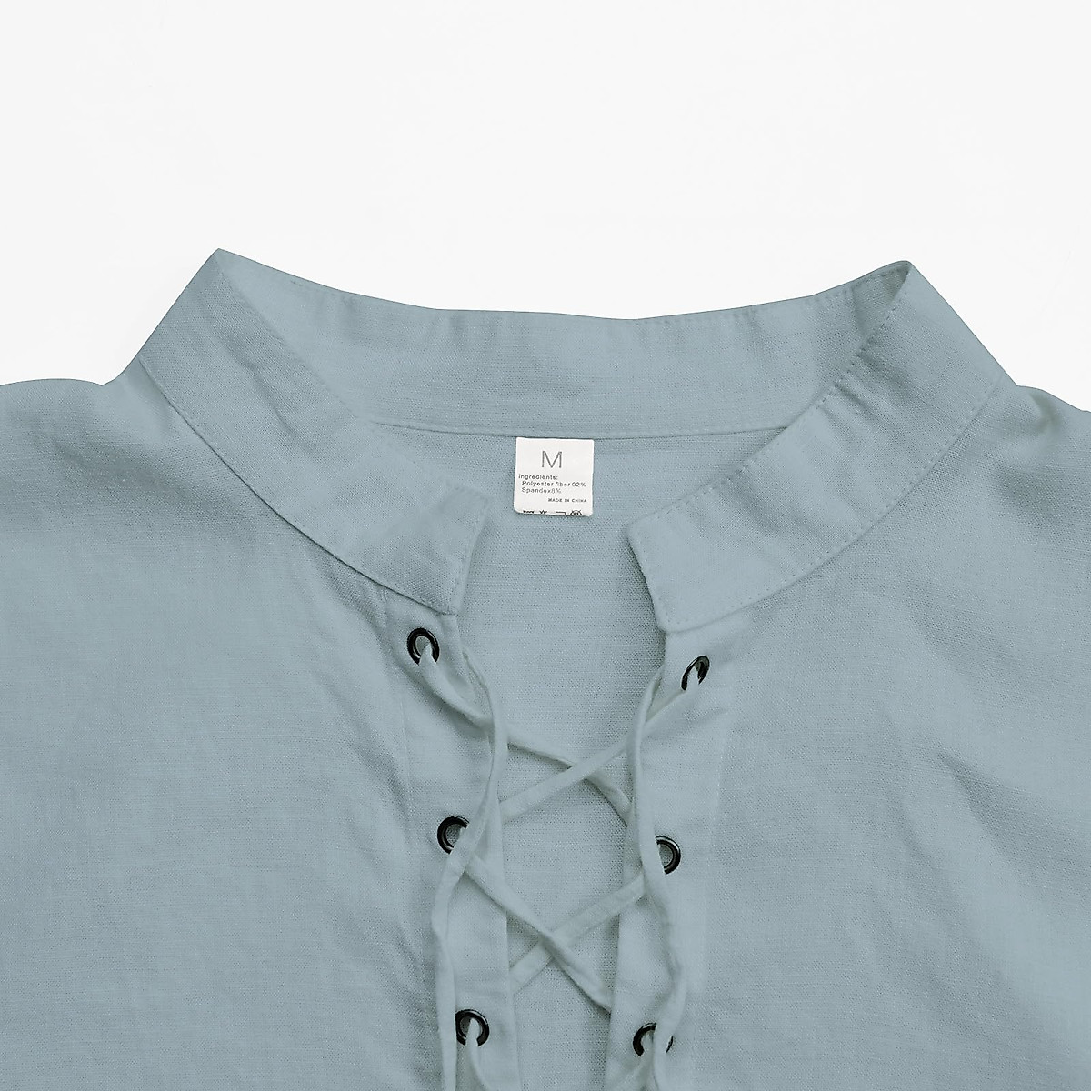 IWQBQ Mens Renaissance Shirt Pirate Medieval Viking Steampunk Top Lace Up V Neck Linen Short Sleeve Halloween Costume(Z2827BU,3XL)