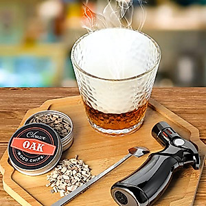 Cocktail Smoker Kit with Torch, Bourbon Smoker Infuser Kit Six Flavors Wood Chips, Old Fashioned Drink Smoker Kit for Whiskey, Cocktail, Meat, Cheese, Gift for Men, Dad, Husband (Without Butane)