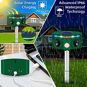 2 Pack Ultrasonic Cat Repellent Outdoor, Waterproof Solar Animal Deterrent with Motion Sensor for Deer Squirrel Cat Dog Skunk Rabbit Raccoon, Deer Repellent Devices