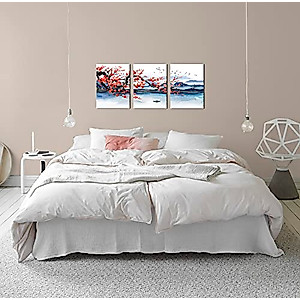 Canvas Art Wall Decor for Bedroom 3 Pieces Framed Wall Art Modern Wall Decor for Bathroom Mountain Lake Plum Blossom Theme Art Prints Modern Wall Art Artwork for Kitchen Home Walls 12x16 Each Panel