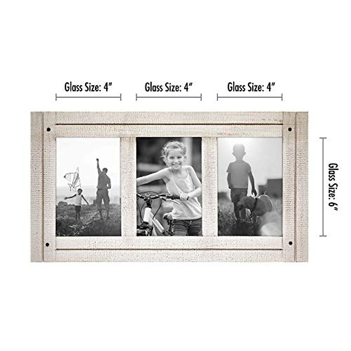 Americanflat 4x6 Triple Picture Frame in Aspen White - Distressed Wood Decorative Family Picture Frame with Polished Glass, Includes Hanging Hardware for Wall, and Easel for Tabletop Display