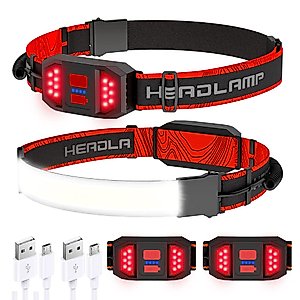 NESDCC Headlamp Rechargeable, 2-Pack Head Lamp Flashlight Head Light Hard Hat Light Headlamps for Adults Wide Beam Led Headlamp with Red Light Super Bright Waterproof Headlamps for Camping Hiking