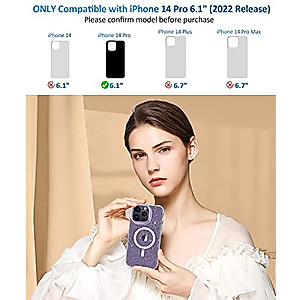 MIODIK Magnetic Glitter Case for iPhone 14 Pro with Screen Protector + Camera Protector, [Compatible with MagSafe] [Non-Yellowing] Shockproof Protective Slim Women Bumper Phone Cover 6.1" (Clear)