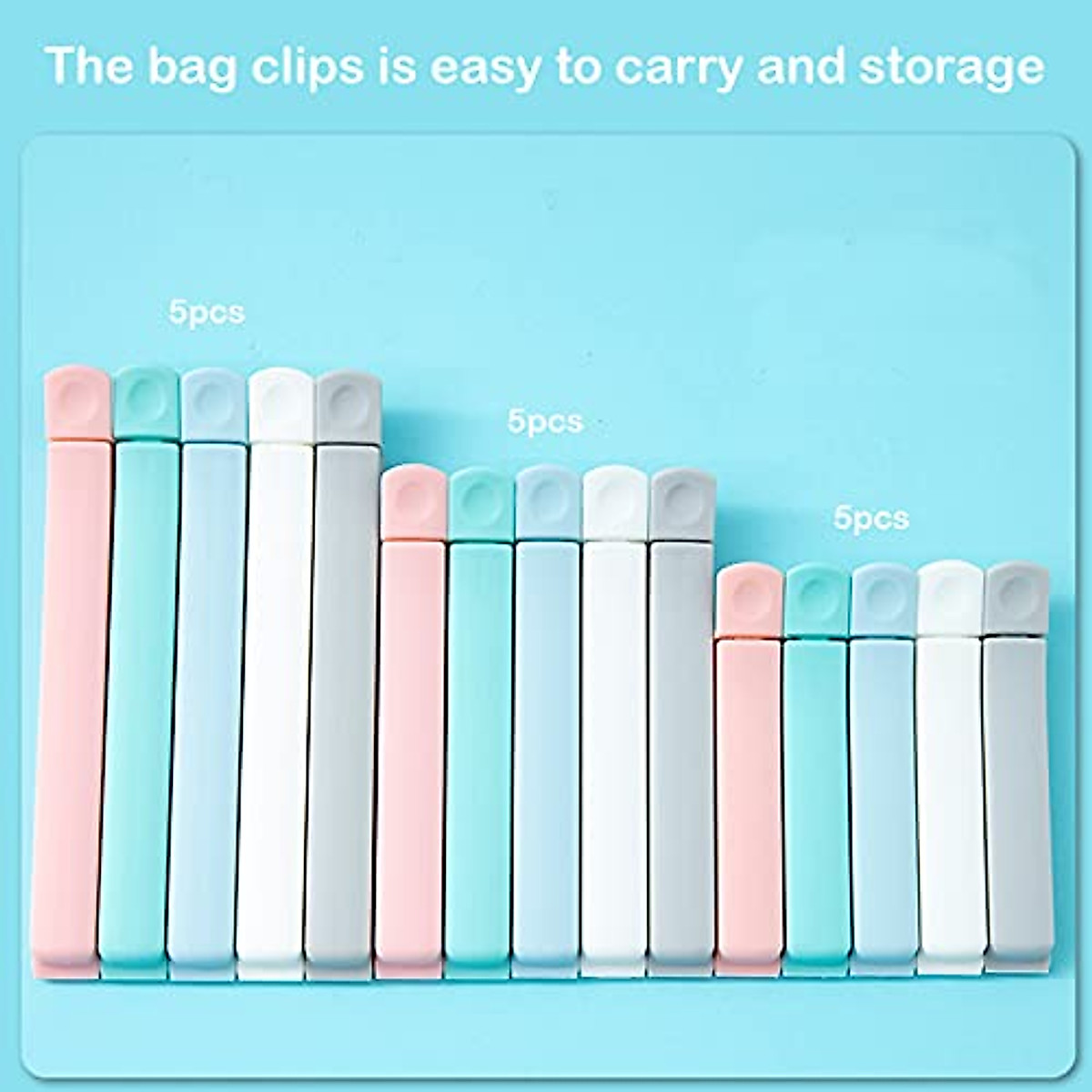 dogmoon Sealing Clips, Food Bag Clips, 15 Pcs Food Storage Sealing Clips Freezer Bag Clips for Kitchen Food Snacks Storage Reusable Bag Clips(3 Sizes)