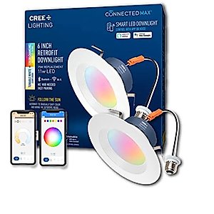 Cree Lighting Connected Max Smart Led 6 Inch Downlight Tunable White + Color Changing, 2.4 Ghz, Works with Alexa and Google Home, No Hub Required, Bluetooth + WiFi, 1Pk (Cmdl6-75W-Al-9Ack)