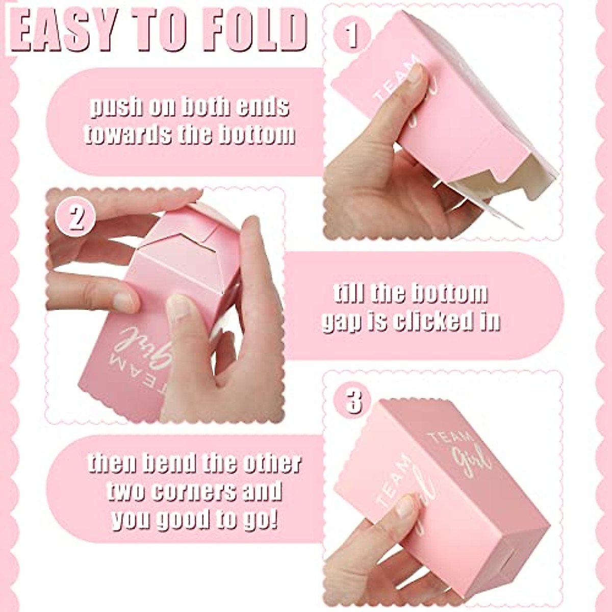 50 Pack Gender Reveal Paper Popcorn Boxes Blue Pink Decorative Dinnerware Mini Popcorn and Candy Favor Treat Boxes Team Boy Girl Paper Popcorn Boxes for Baby Shower Gender Reveal Party Supplies