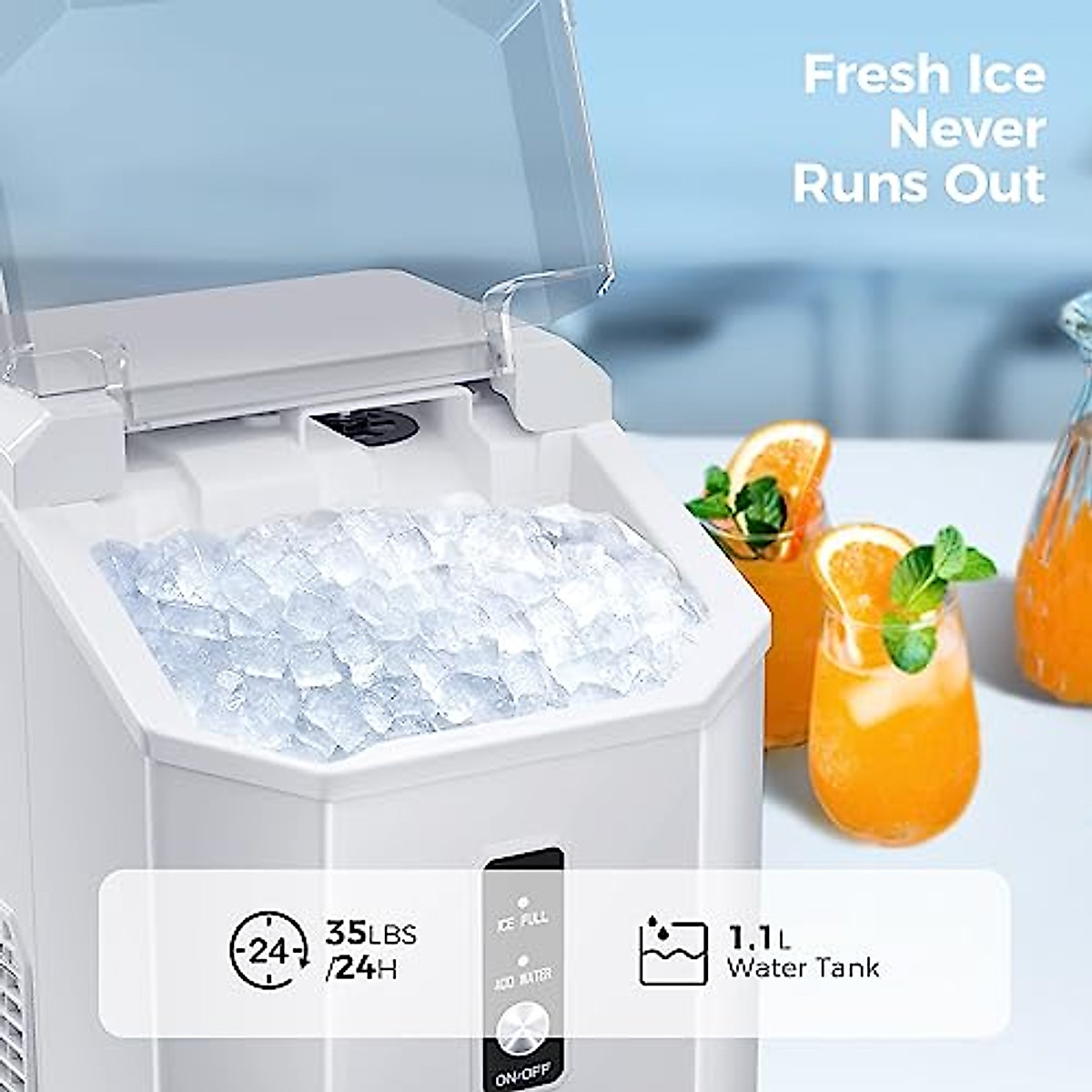 AGLUCKY Nugget Ice Maker Countertop, Portable Pebble Ice Maker Machine with Handle, 35lbs/24H, One-Click Operation,Pellet Ice Maker for Home/Kitchen/Office(White)