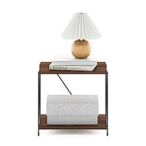 Furinno Besi Industrial Multipurpose Side Table with Metal Frame, Walnut Cove
