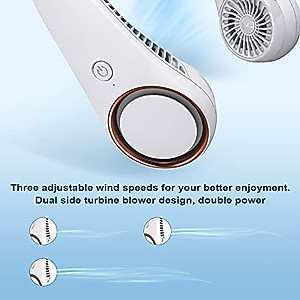 CIVPOWER Portable Neck Fan, Hands Free Bladeless Fan, Cooling Personal Fan,3 Speeds Adjustment,78 Air Outlet, Headphone Design, Rechargeable, USB Powered Neck Fan for Outdoor Indoor-White