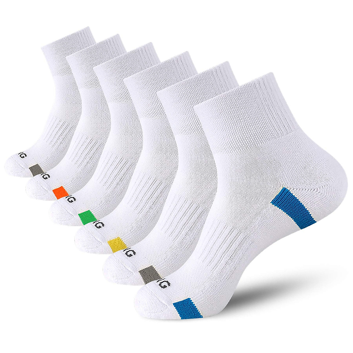 BERING Men's Athletic Cushioned Quarter Socks, White, Size 9-12, 6 Pairs