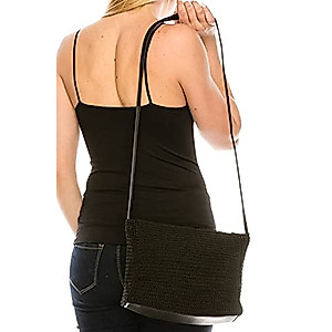 Classic Chic Black Crochet Crossbody Bag Zip Closure Boho Style Handbag Purse Faux Leather Strap