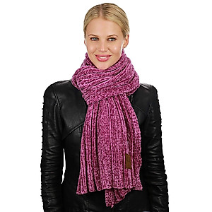 C.C Women's Ultra Soft Chenille Ribbed Thick Warm Knit Shawl Wrap Scarf-Lavender