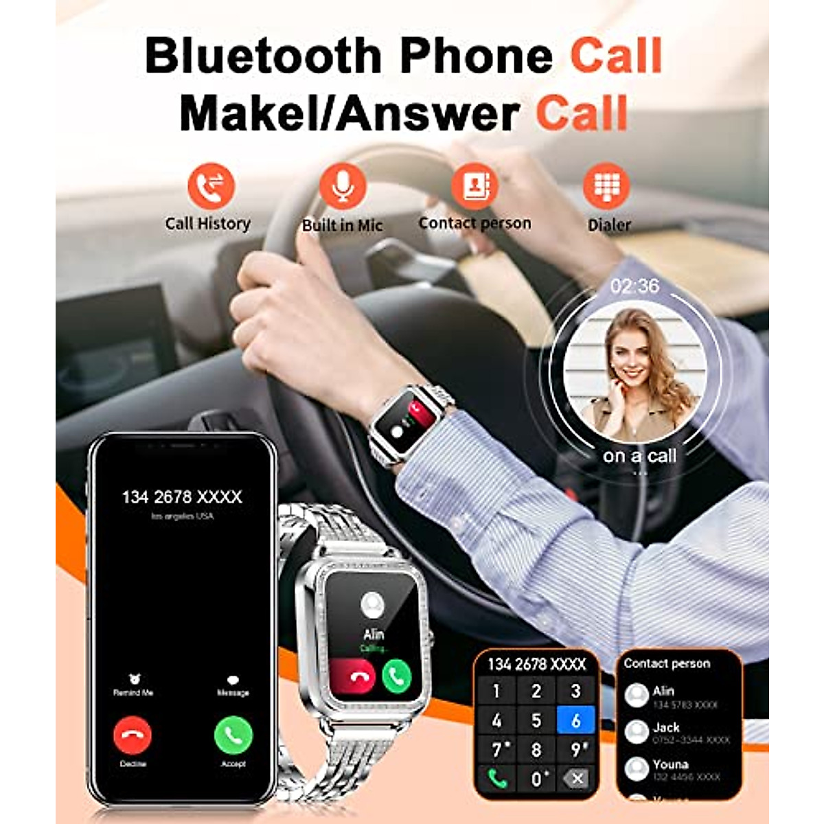 LIGE Smart Watches for Women, 1.57‘’HD Screen Fitness Watch with 21 Sport Modes/Heart Rate/Blood Pressure Monitor/Sleep Tracker, Smartwatch with Text and Call, IP67 Smart Watch for Android iOS, Silver