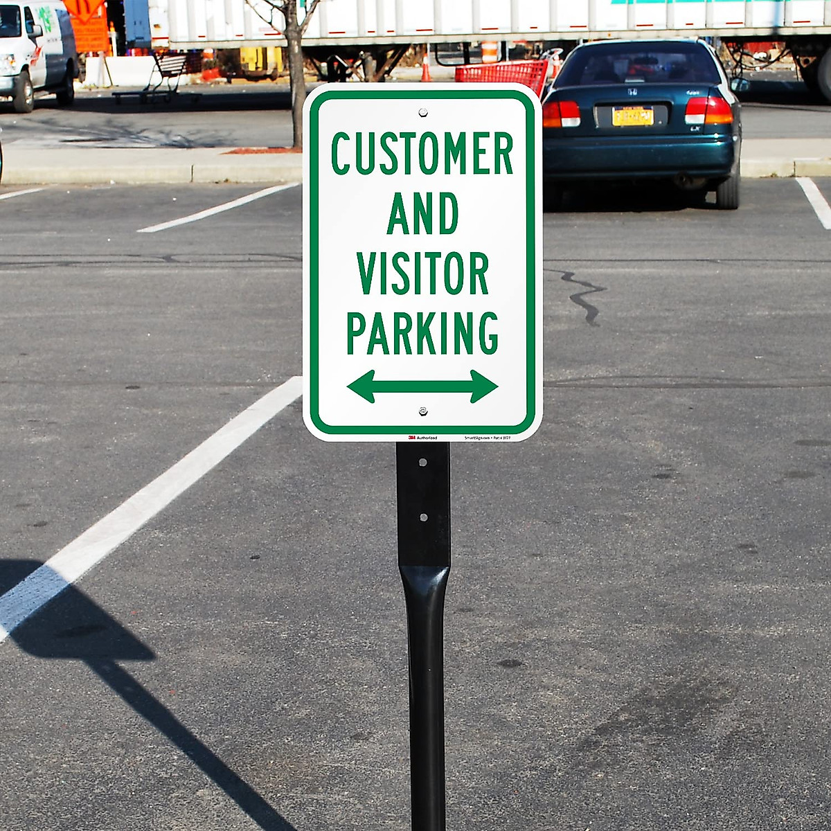 SmartSign-K-5661-EG "Customer and Visitor Parking" Sign with Bi-directional Arrow | 12" x 18" 3M Engineer Grade Reflective Aluminum