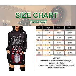 MNLYBABY Women's Christmas Hooded Sweatshirt Funny Santa Graphic Shirt Long Sleeve Pullover Tunic Hoodie Dress with Pockets Black