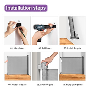 Retractable Baby Gate, Momcozy Mesh Safety Gate for Babies and Pets, Extra Wide Safety Baby Gate 33.7" Tall, Extends to 55" Wide, Pet Dog Gate for doorways, Stairs, Hallways, Indoor/Outdoor (Grey)