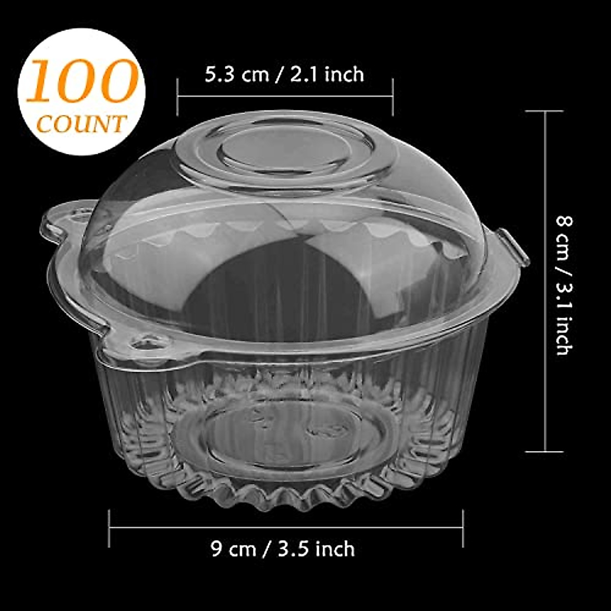 Zezzxu 100 Pack Individual Cupcake Containers Single Disposable Clear Plastic Dome Cupcake Holders Cake Boxes Muffin Case Cups Pods
