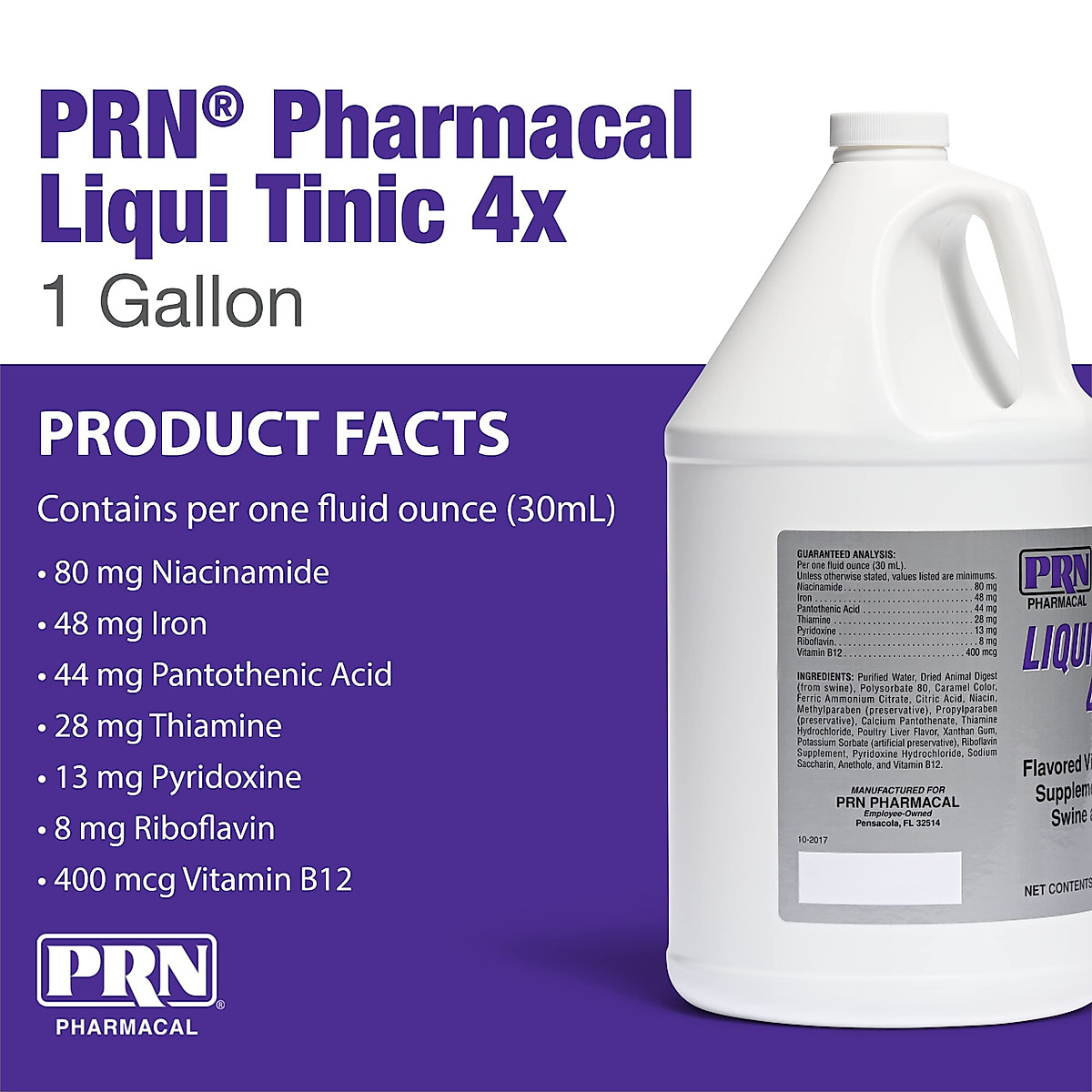 PRN Pharmacal Liqui-Tinic 4X - Iron & Vitamins Oral Nutritional Supplement for Pets- Liver-Flavored Supplement with Iron & B-Complex Vitamins to Support Wellness - 1 Gallon
