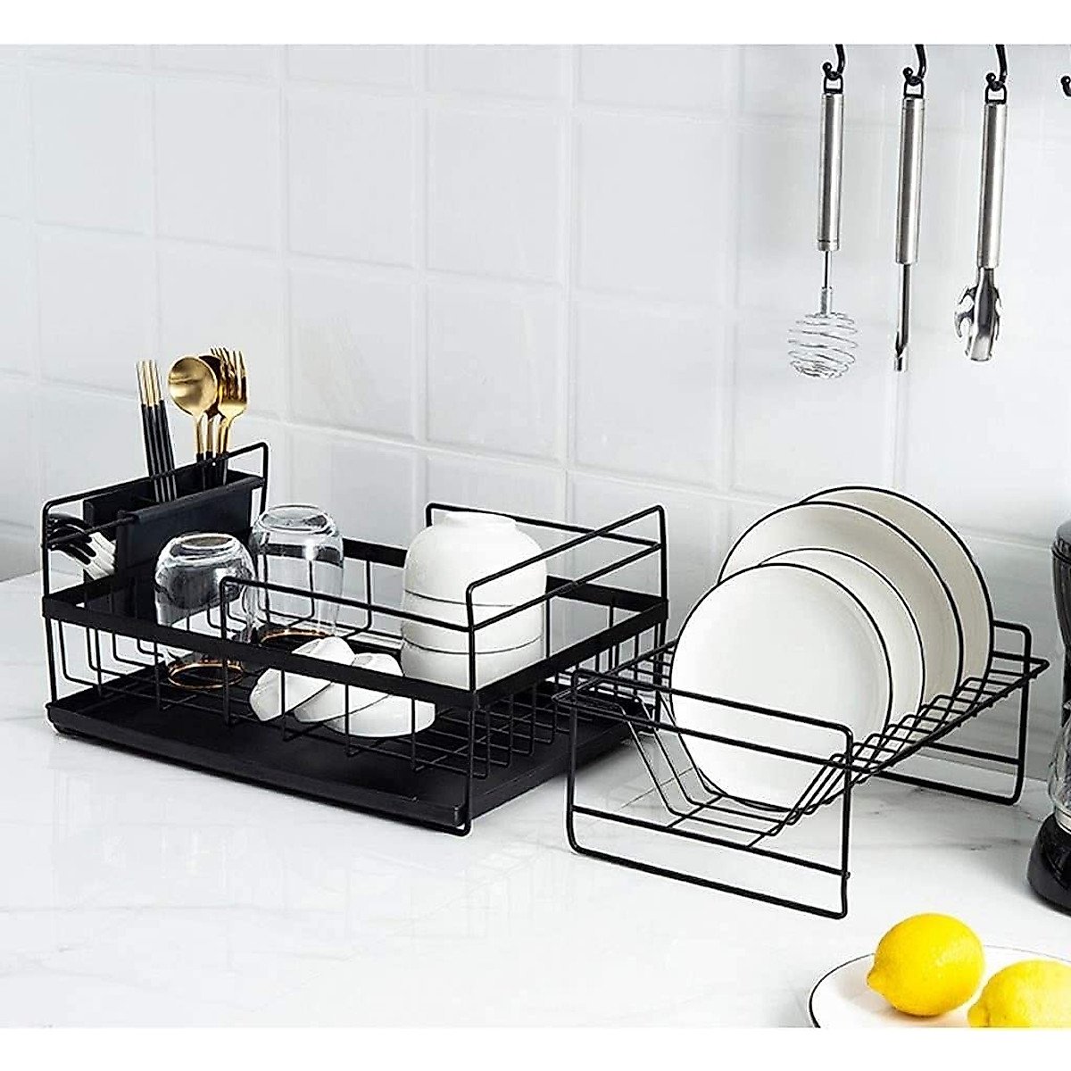 Plate Rack Draining Dish Rack 2-layer Drain Dish Rack Kitchen Dish Rack Drain Rack Household Dish Rack Sink Shelf Pan Plate Holder (Color : White-b)