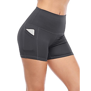 CADMUS High Waist Athletic Shorts for Womens Yoga Fitness Workout Running Shorts with Deep Pockets,3 Pack,1016,Black & Grey & Wine Red,Large