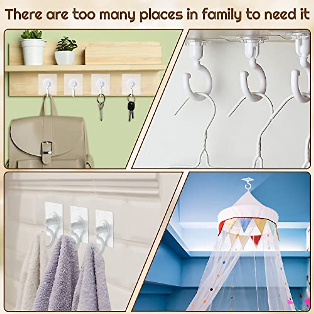 Jetec 9 Pieces Adhesive Ceiling Hooks White Under Cabinet Hooks Plastic Heavy Duty Adhesive Hooks Utility Hooks for Ceiling Hanging Sticky Ceiling Hooks for Kitchen Bathroom Bedroom Wall Hooks Holder