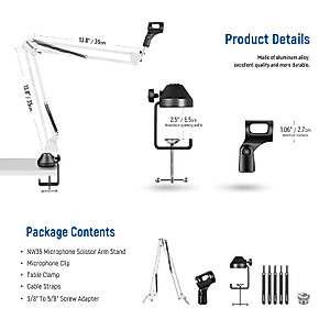NEEWER Microphone Arm Stand, Suspension Boom Scissor Microphone Arm Stand with 3/8 Inch to 5/8 Inch Screw and Cable Ties, Compatible with Blue Yeti Snowball Yeti X Quadcast etc. Max. Load 1.5 kg