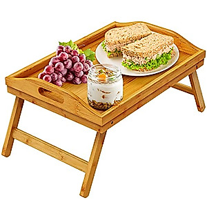Pipishell Bamboo Bed Breakfast Tray, Bed Trays for Eating with Folding Legs, Food Snack Tray, Used As Lap Tray for Bed, Sofa, Outdoor, Working, Eating, Drawing