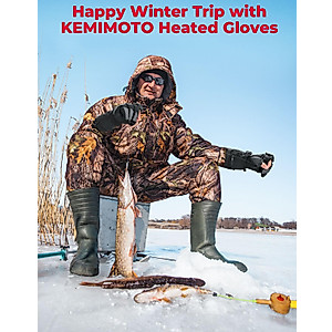 KEMIMOTO Heated Gloves for Men Women, Heating Ice Fishing Gloves Rechargeable Electric Battery 2pcs 7.4V for Winter Motorcycle Skiing Snowboarding Hunting Camping, Size XL