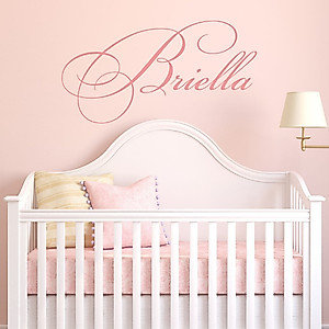 Fancy Cursive Single Personalized Custom Name Vinyl Wall Art Decal Sticker 45" W, Name Decal for Nursery, Girls Bedroom Decor, PLUS FREE 12" WHITE HELLO DOOR DECAL
