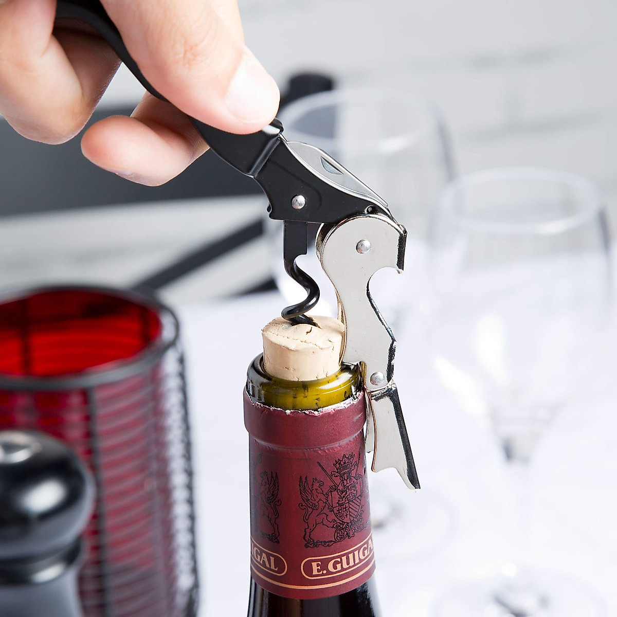 Pulltap's Double-Hinged Waiters Corkscrew, Wine Opener and Foil Cutter, Beer Bottle Opener, Turquoise