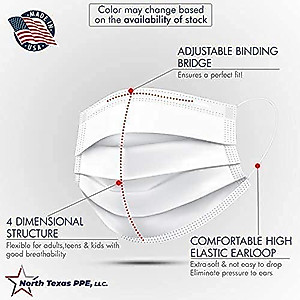 3 Ply Disposable Masks - MADE IN THE USA - 50 Pack (White)