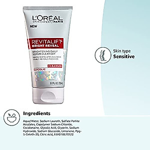 L'Oreal Paris Skincare Revitalift Bright Reveal Facial Cleanser with Glycolic Acid, Anti-Aging Daily Face Cleanser to Exfoliate Dullness and Brighten Skin, 5 Fl Oz (Pack of 1)