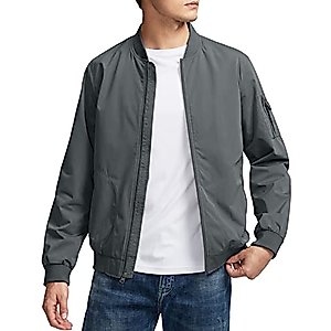 Pudolla Men's Bomber Jackets With 5 Pockets Lightweight Windbreaker Jackets For Men Outwear Casual Jacket Coat for Golf(dark grey L)