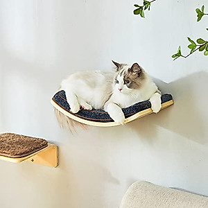 LIORCE Cat Shelf with Comfortable Cat Cushion - Curved Cat Shelves and Perches for Wall (Medium Size) - Wall Mounted Cat Furniture for Sleeping, Playing, Climbing, and Lounging