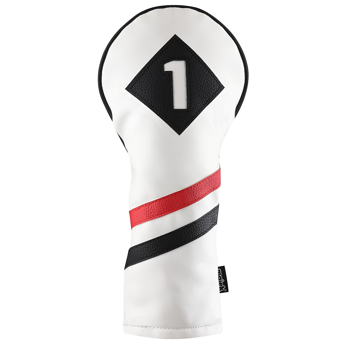 Majek Retro Golf Headcovers White Red and Black Vintage Leather Style 1 3 X Driver Fairway Woods Head Cover Classic Look