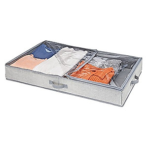 InterDesign 05343EU Aldo Fabric Under Bed Dual Compartment Shoe Organizer Box for Bedroom Storage 36" x 21" x 5" Gray