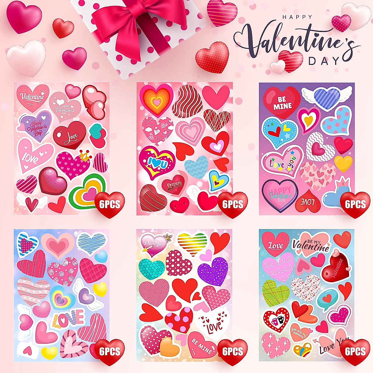 36 Sheets Heart Stickers, Valentine Stickers, Valentines Day Stickers for Kids Cards Craft Scrapbooking, Party Favors Gifts Weddings Anniversaries Decoration