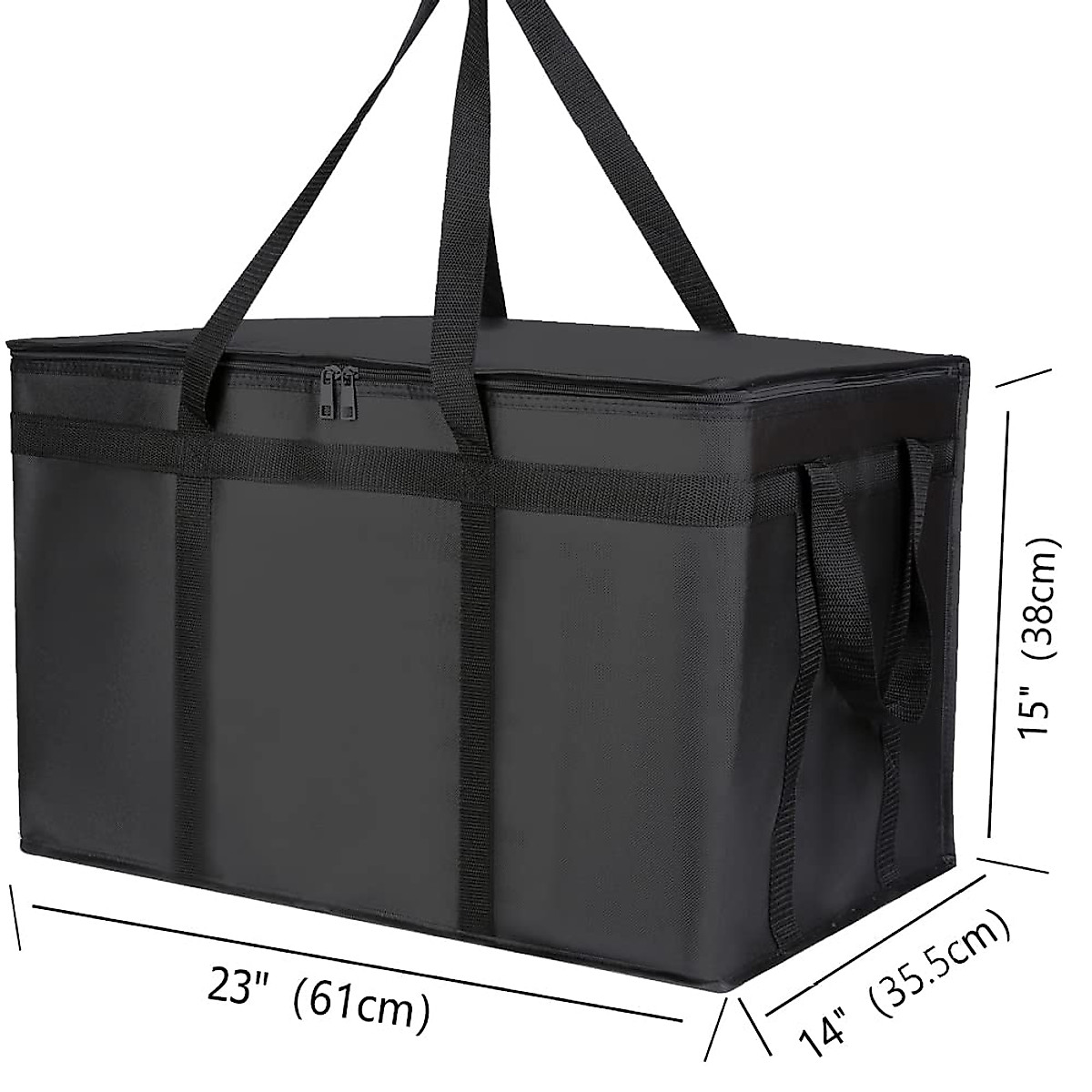 Food Delivery Bag, Insulated Reusable Grocery Bags | Ideal, Postmates, Restaurant, Catering, Grocery Transport | Dual Zipper (XXXL 2 Pack) 24 * 15 * 14inches Black