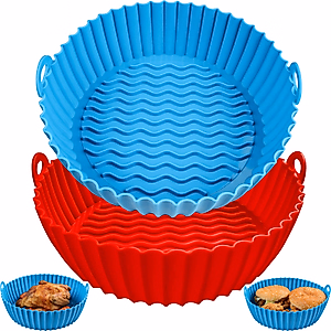 Air Fryer Silicone Pot 7.5 inch Air Fryer Oven Accessories,Food Safe Air fryers Oven Accessories, Replacement for Flammable Parchment Liner Paper (7.5inch, red+blue)