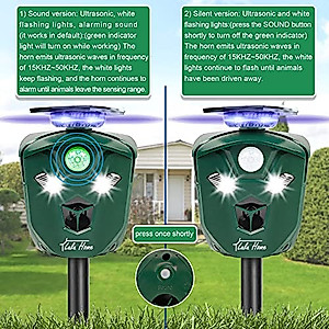 Lulu Home Ultrasonic Animal Repeller, Outdoor Weatherproof Solar Powered PIR Repellent with Motion Activated Flashing LED Light, Repel Dogs, Squirrels, Raccoon, Rabbit, Deer & More