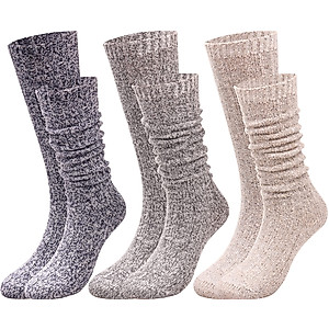 TINTAO 3 Pairs Women Winter Wool Cable Knit Crew Knee High Boot Socks,Size 5-11#W919 (Polyester Blend, Color A01)