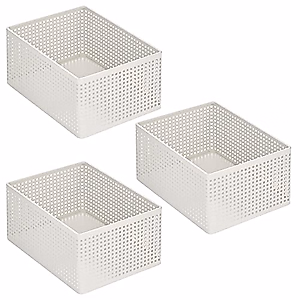 Nate Home by Nate Berkus Perforated Metal Bin | Essential for Kitchen Cabinet or Pantry Organization and Storage from mDesign - Set of 3, White