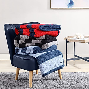 Nautica Throw Blanket Ultra Soft Plush Sherpa Home Décor, All Season Bedding, 50 x 60, Lawndale Blue/Red