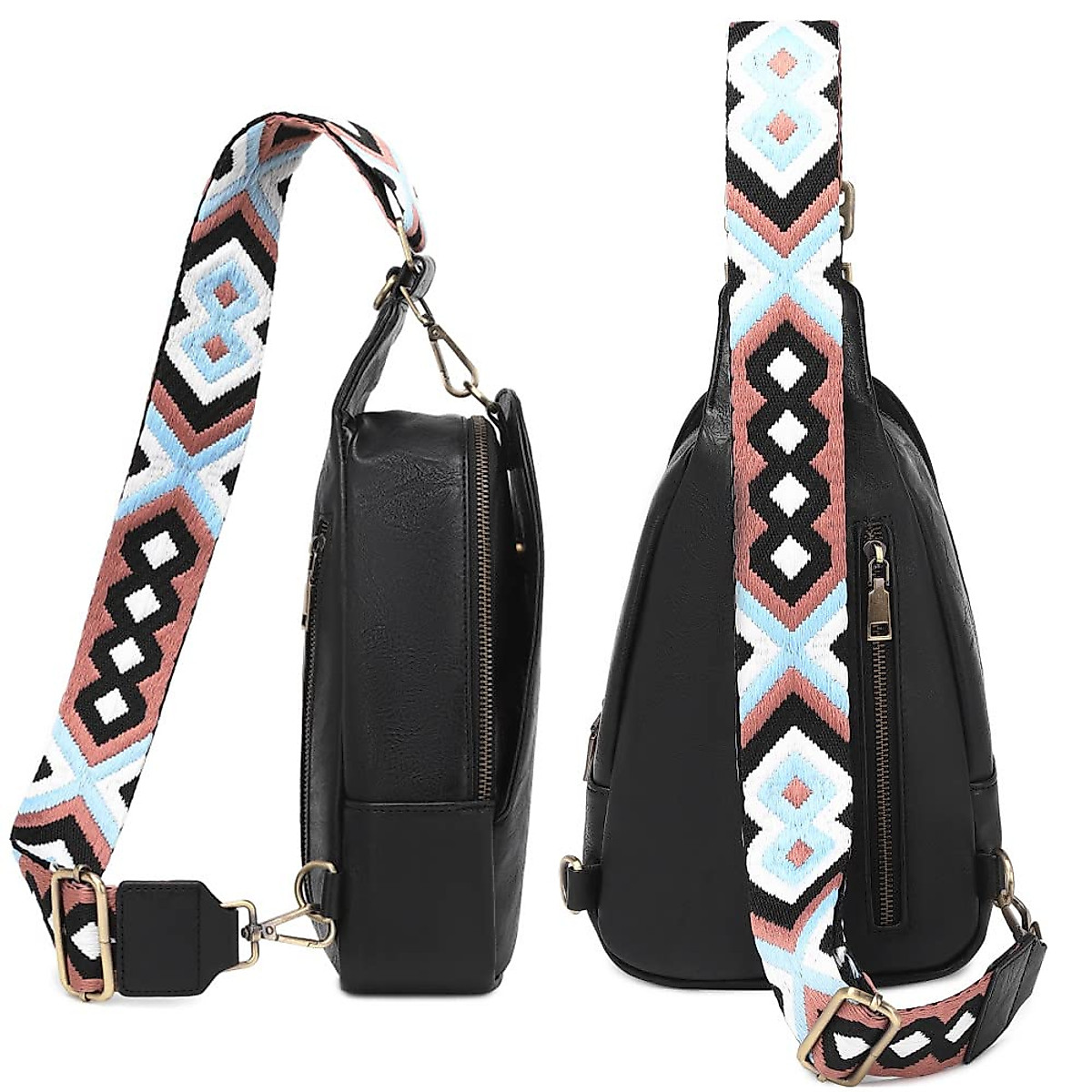 WSRYDJDL Women Chest Bag Sling Bag Small Crossbody PU Leather Satchel Daypack Shoulder backpack for traveling hiking Cycling (Black)