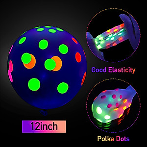 50 Pcs Glow in The Dark Balloons Neon Balloons Decoration Neon Party Supplies UV Blacklight Latex Balloons 12 Inch Reactive Fluorescent Mini Polka Dots Balloons for Neon Glow Party (Transparent)