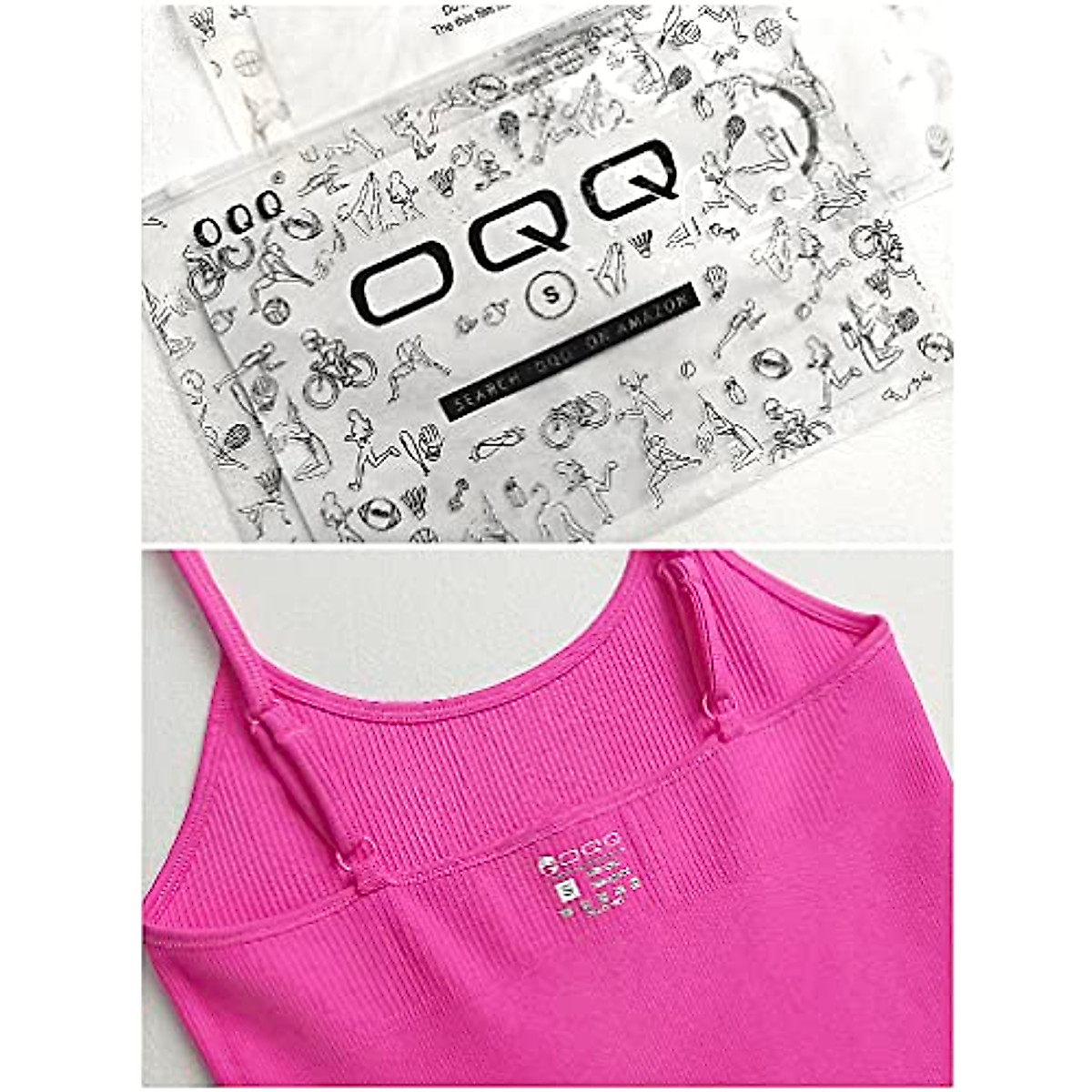 OQQ Women's Yoga One Piece Ribbed Spaghetti Strap Exercise Romper, Rose, Small