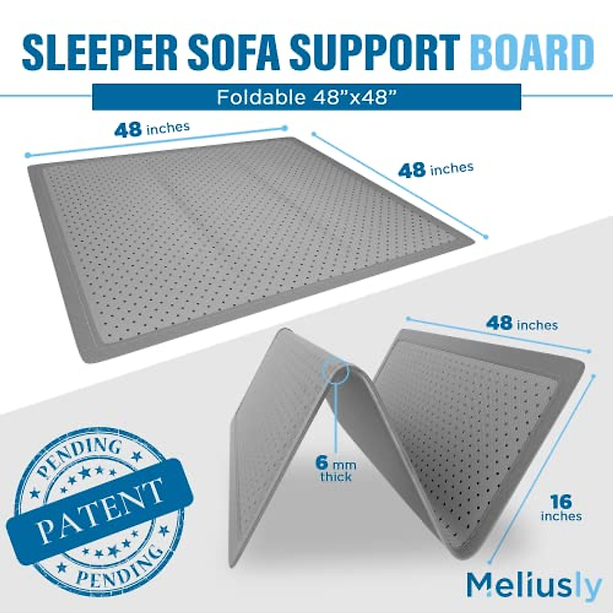 Meliusly® Sleeper Sofa Support Board (48x48'' - Full Size) Sleeper Sofa Support for Sofa Bed - Sleep Sofa Bar Shield for Sofa Bed or Pullout Couch - Sofa Bed Mattress, Cushion and Bar Support Slats