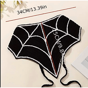 ClawsandPaws Gothic Spiderweb Crochet Bandana Scarf, Spiderweb Greyscale Halloween Style, Spider Web Witch Board Gothic Neck Bandanas, Triangle Headband, Unisex, Black